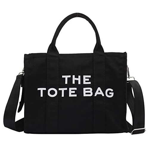 GOTOANT Canvas Crossbody Tote Bag for Women Canvas Tote Bags With Zipper for School And Work Crossbody Bag Personal Shoulder Tote (black)