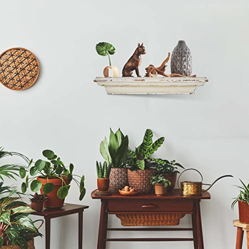 DQ DQ HOME DECOR Cheyenne Wall-Mount Display Shelf, Wall Shelves Organizer for Bedrooms, Hallways, Stairways, Entryways, Kitchens, and Bathrooms, Distressed White 24IN