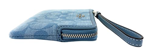 COACH Dempsey Corner Zip Wrtistlet in Signature Chambray (Silver/Cornflower Multi)