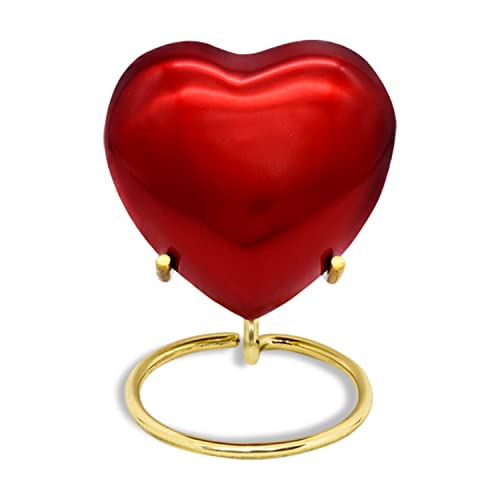 Red Heart Cremation Urn - Heart Keepsake Urn for Human Ashes with Premium Box & Heart Urn Stand - Handcrafted Red Urn for Ashes - Small Heart Shaped Urn - Mini Urn for Your Loved Ones