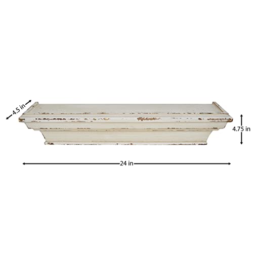 DQ DQ HOME DECOR Cheyenne Wall-Mount Display Shelf, Wall Shelves Organizer for Bedrooms, Hallways, Stairways, Entryways, Kitchens, and Bathrooms, Distressed White 24IN