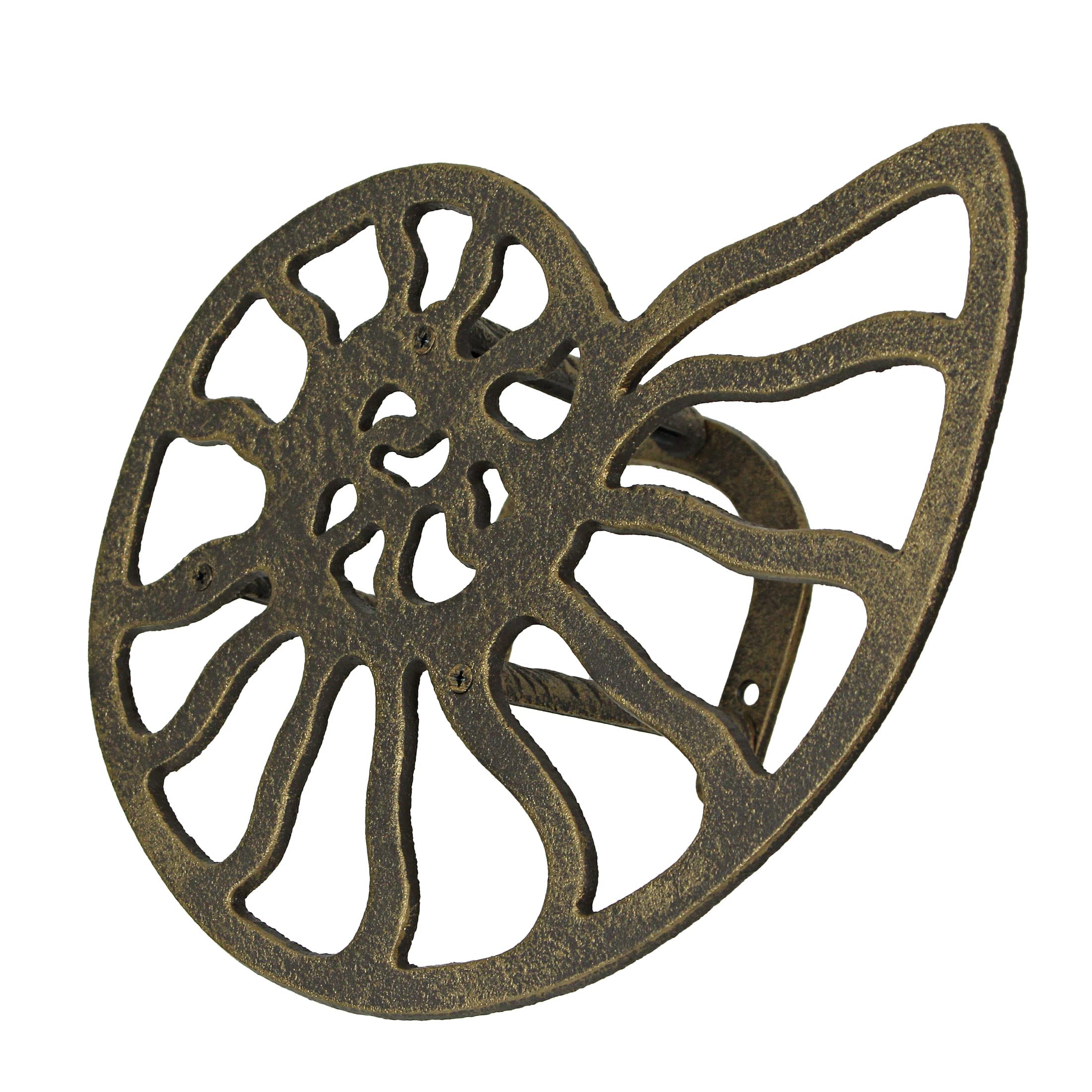 12-Inch Bronze Finish Cast Iron Nautilus Seashell Decorative Hose Holder: Wall-Mounted Outdoor Nautical Décor for Stylish and Functional Garden Organization