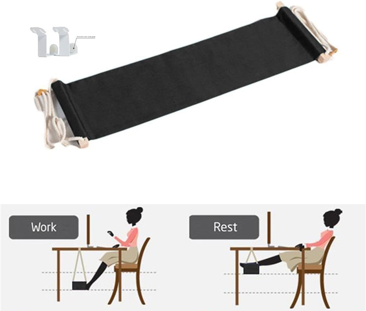 Office Foot Hammock Under Desk Footrest, Adjustable Desk Foot Rest Stand Replace Footstools for Home, Office Study and Relaxing, 1pc/Box Black