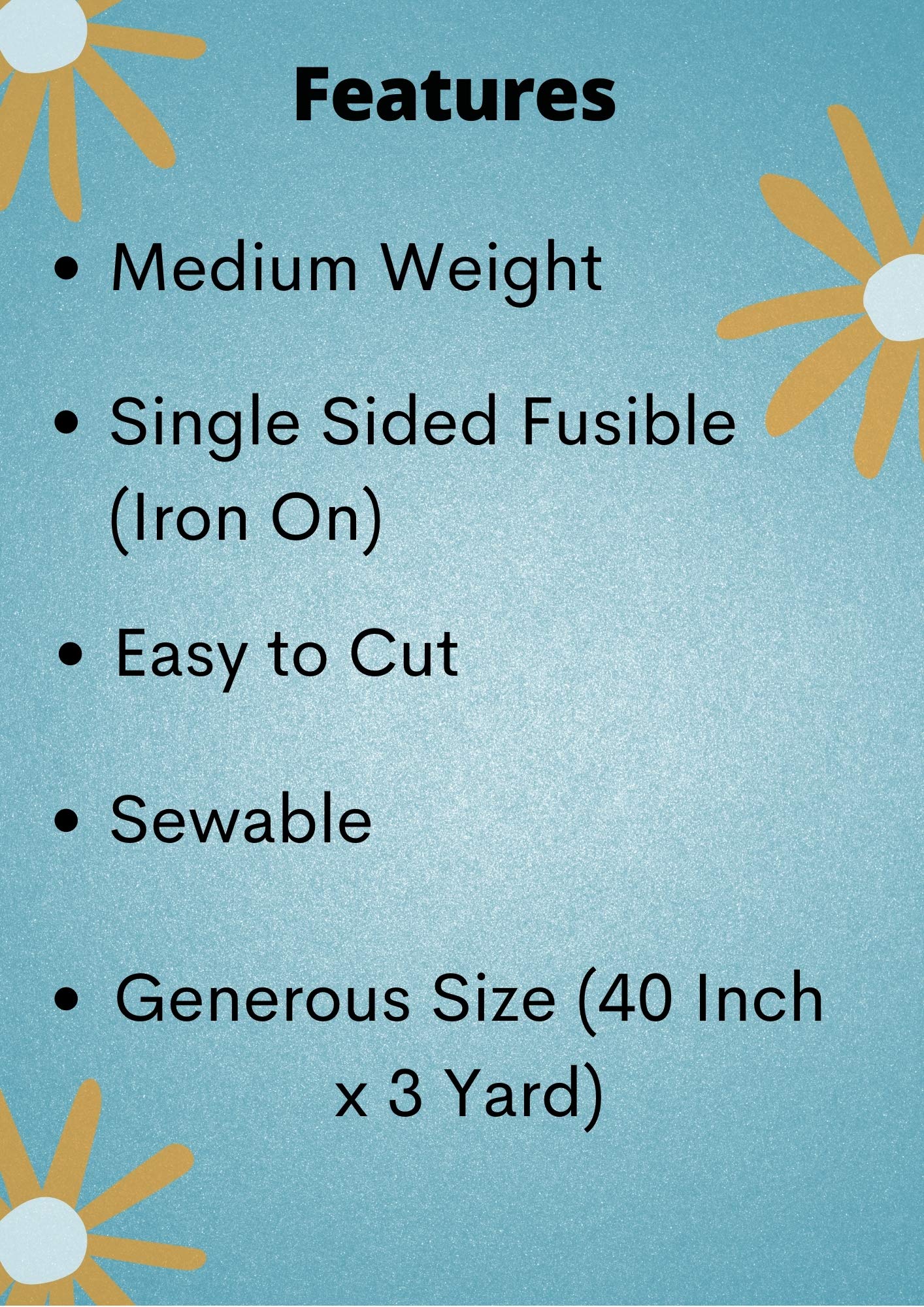 MAROBEE Medium Weight Iron On Fusible Interfacing for Sewing Projects, (40 Inch x 3 Yard) White Non-Woven