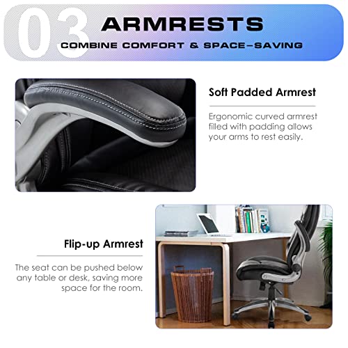 COLAMY Ergonomic Home Office Chair-Adjustable Lumbar Support for Extra Comfort, High Back Design with Padded Flip-up Arms for Adult Working, Study, Gaming (Black), 1 PC
