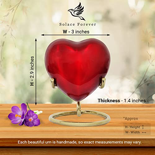 Red Heart Cremation Urn - Heart Keepsake Urn for Human Ashes with Premium Box & Heart Urn Stand - Handcrafted Red Urn for Ashes - Small Heart Shaped Urn - Mini Urn for Your Loved Ones