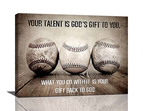 Inspirational Baseball Wall Art Motivation Quotes Sports Canvas Prints Vintage Pictures Painting Framed Positive Artwork Office Home Decor for Boys Girls Room Classroom Gym Playroom 16"x12"