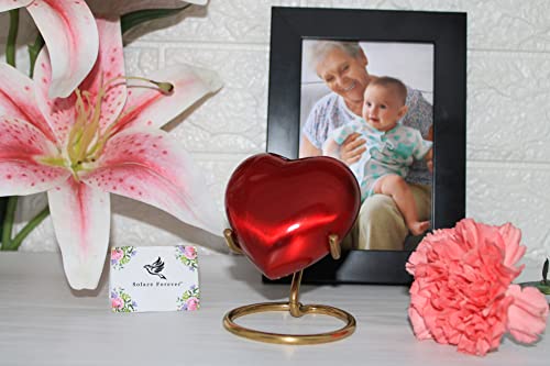Red Heart Cremation Urn - Heart Keepsake Urn for Human Ashes with Premium Box & Heart Urn Stand - Handcrafted Red Urn for Ashes - Small Heart Shaped Urn - Mini Urn for Your Loved Ones