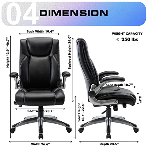 COLAMY Ergonomic Home Office Chair-Adjustable Lumbar Support for Extra Comfort, High Back Design with Padded Flip-up Arms for Adult Working, Study, Gaming (Black), 1 PC