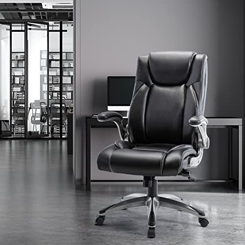 COLAMY Ergonomic Home Office Chair-Adjustable Lumbar Support for Extra Comfort, High Back Design with Padded Flip-up Arms for Adult Working, Study, Gaming (Black), 1 PC