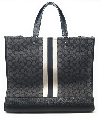 COACH Women's Dempsey Tote 40 In Signature Jacquard With Patch (Black Smoke - Black Multi)
