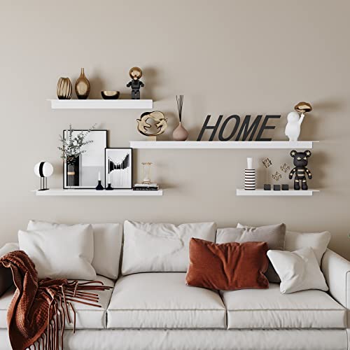 Veefos Floating Shelf Bathroom Shelf Wall Mounted, Metal Small Wall Shelf Bathroom Storage Shelf Bathroom Organizer for Vanity, Aluminum, White(1 Pack, 11.6 inch)