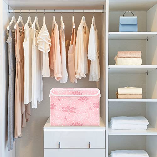 Kigai Pink Lotus Polka Dot Storage Basket with Lid Collapsible Storage Bin Fabric Box Closet Organizer for Home Bedroom Office 1 Pack