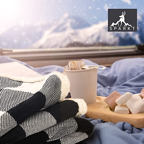 Sparkt Ultimate Travel Blanket Black and White Reversible Plush Flannel Fleece, Buffalo Check Plaid Durable Warm and Cozy Camping Throw (80X60)