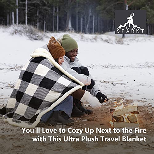 Sparkt Ultimate Travel Blanket Black and White Reversible Plush Flannel Fleece, Buffalo Check Plaid Durable Warm and Cozy Camping Throw (80X60)