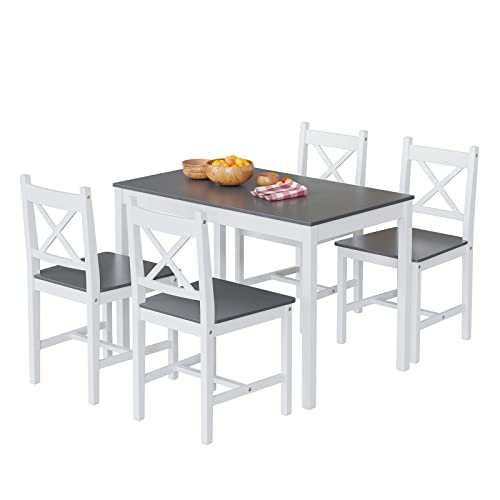 Alohappy 5 Piece Kitchen Table Set for Dining Room, Modern Rectangular Dining Table with 4 Chairs for Kitchen, Kitchen Room Furniture, Space-Saving & Easy Assembly (Grey)