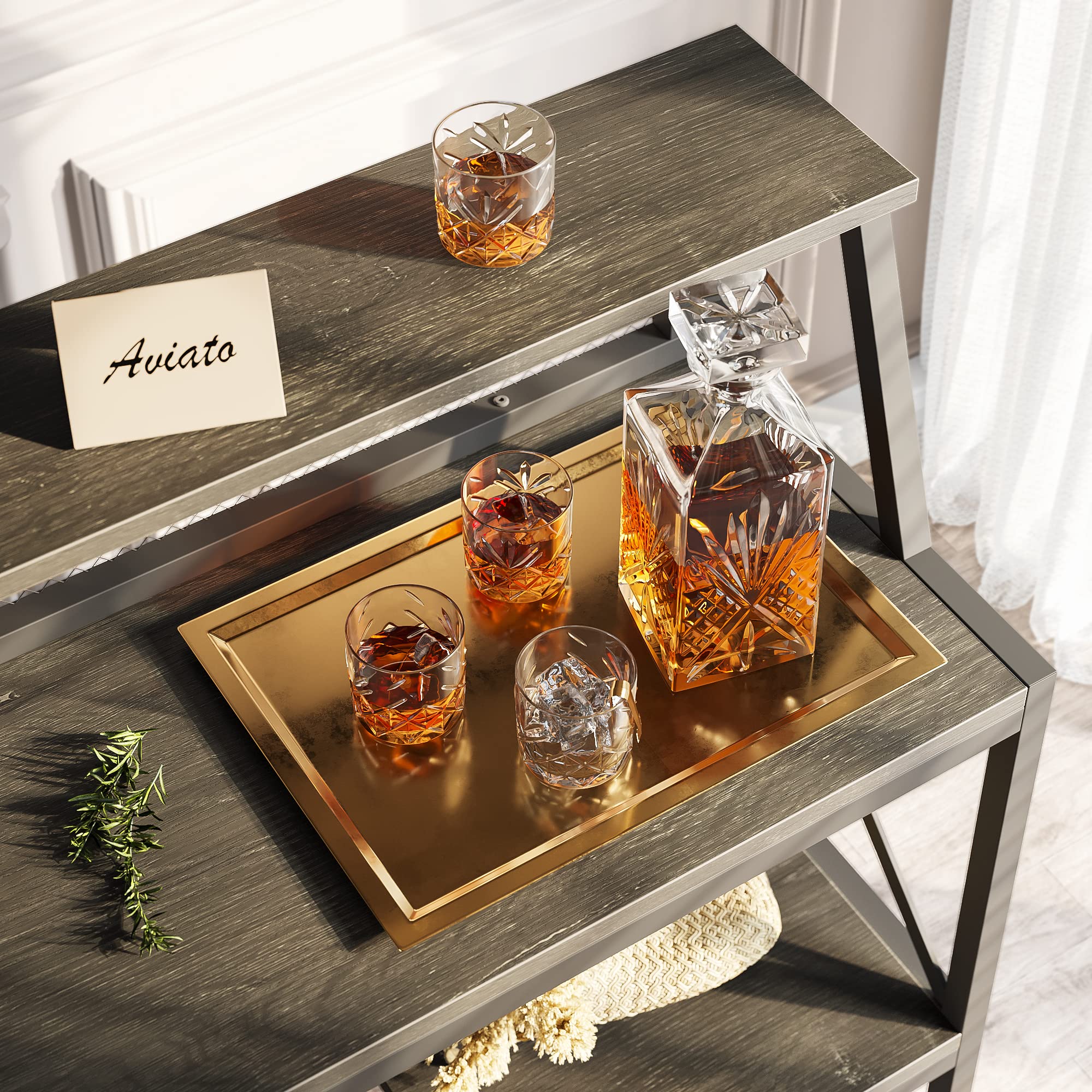 Bestier Bar Table with Storage Coffee Bar Cabinets for Liquor and Glasses, Wine Rack Freestanding Floor with Glass Holder for Home Kitchen Dining Room Basement, Gray
