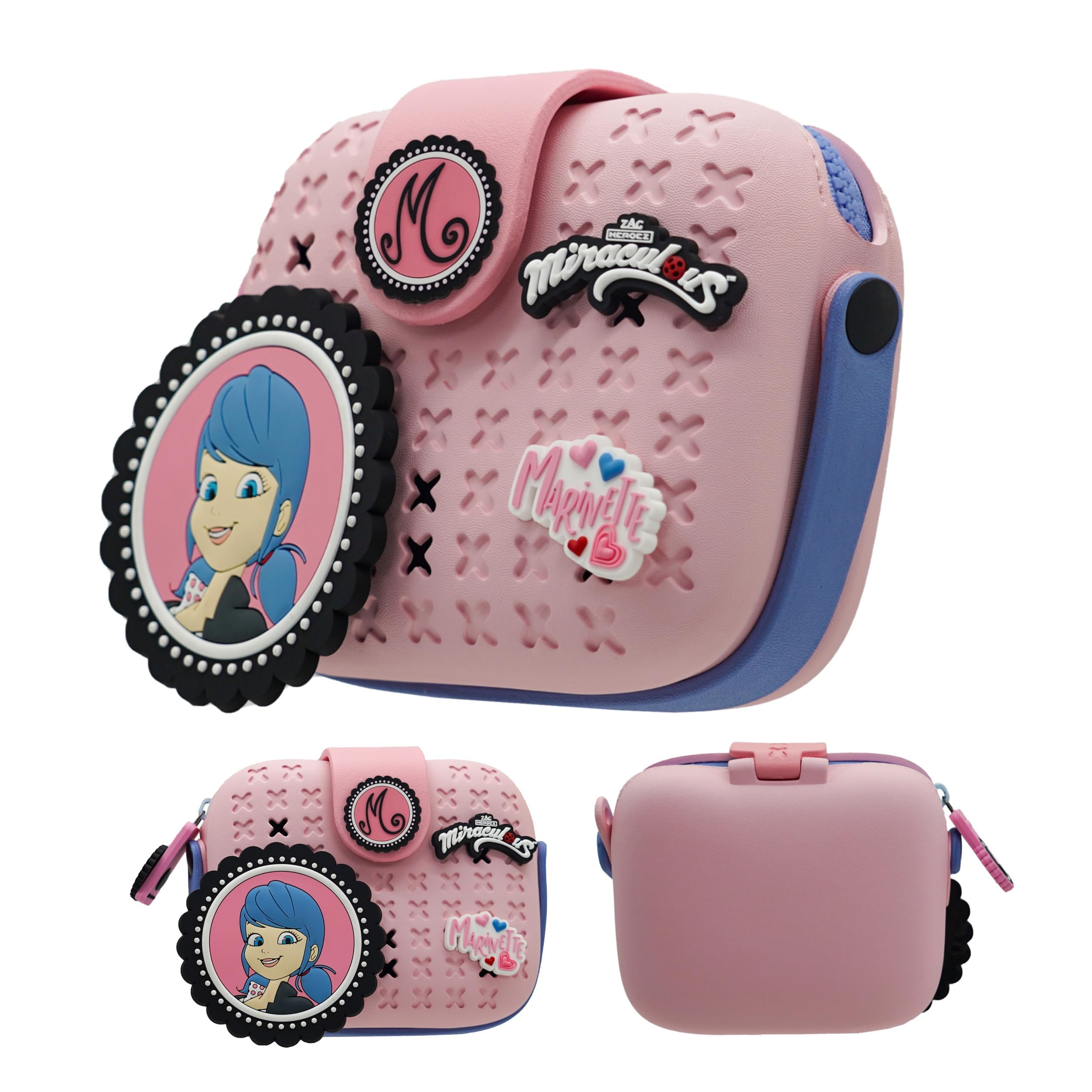 Miraculous Ladybug - Pop n' Swop Marinette Pink Purse for Girls and Women, with 3 Clip-on Badges, Handle and Zipper, Lightweight Durable Waterproof Handbag (Wyncor)