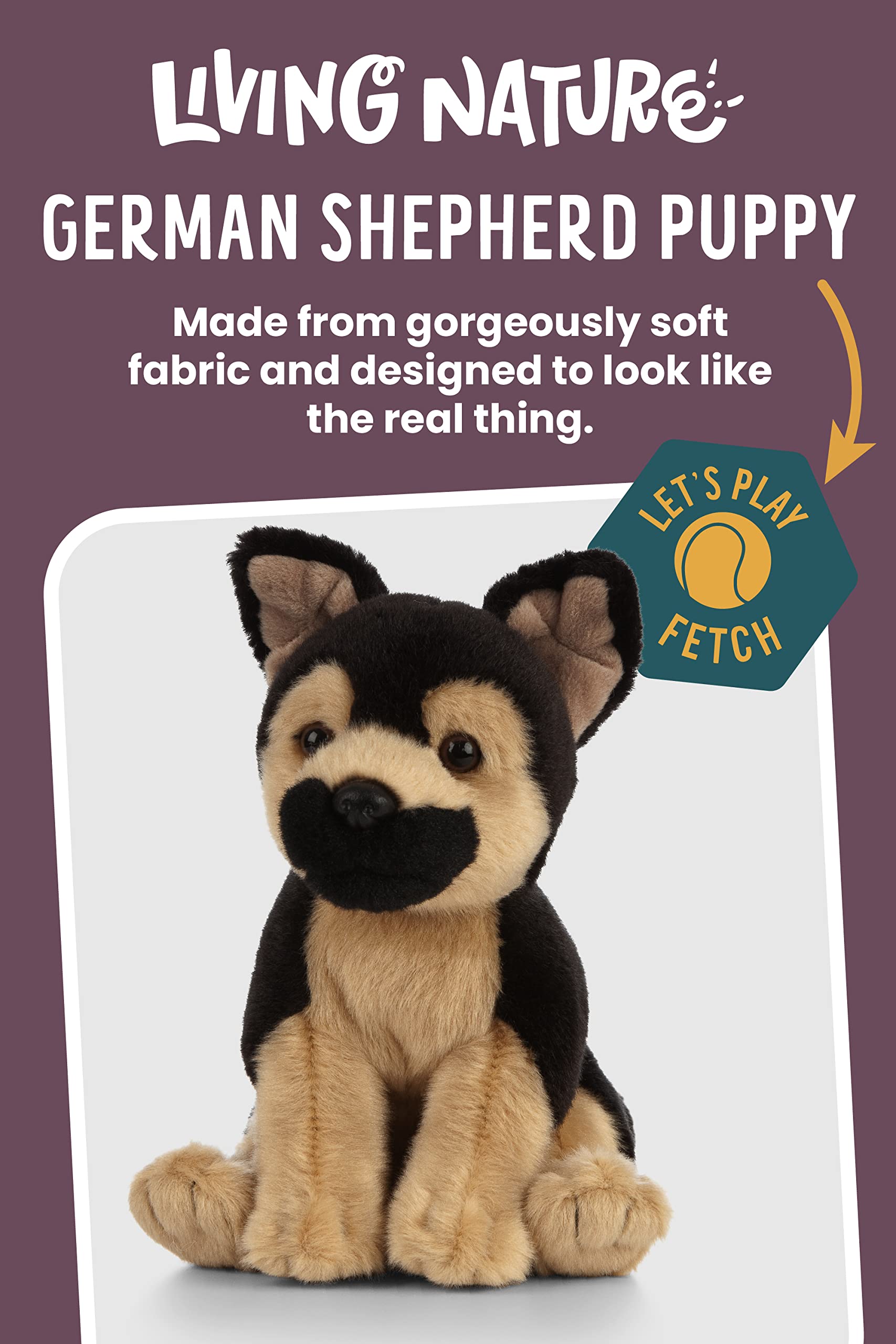 Living Nature German Sheperd Puppy Stuffed Animal | Fluffy Dog Animal | Soft Toy Gift for Kids | 6 inches