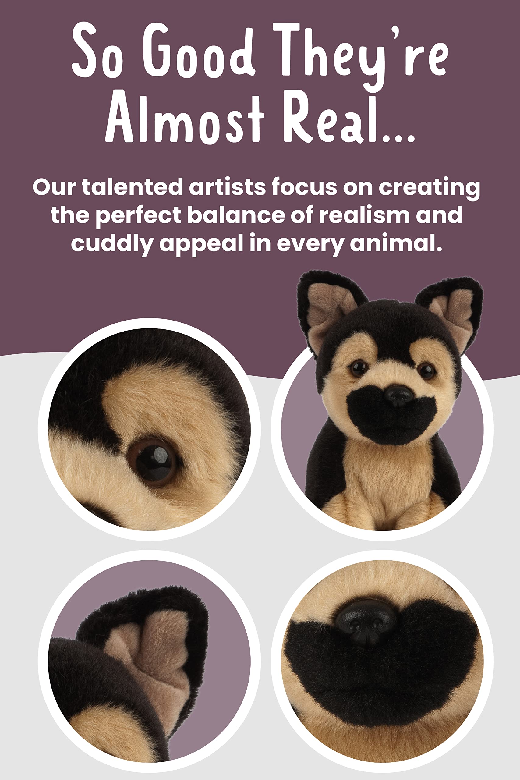 Living Nature German Sheperd Puppy Stuffed Animal | Fluffy Dog Animal | Soft Toy Gift for Kids | 6 inches
