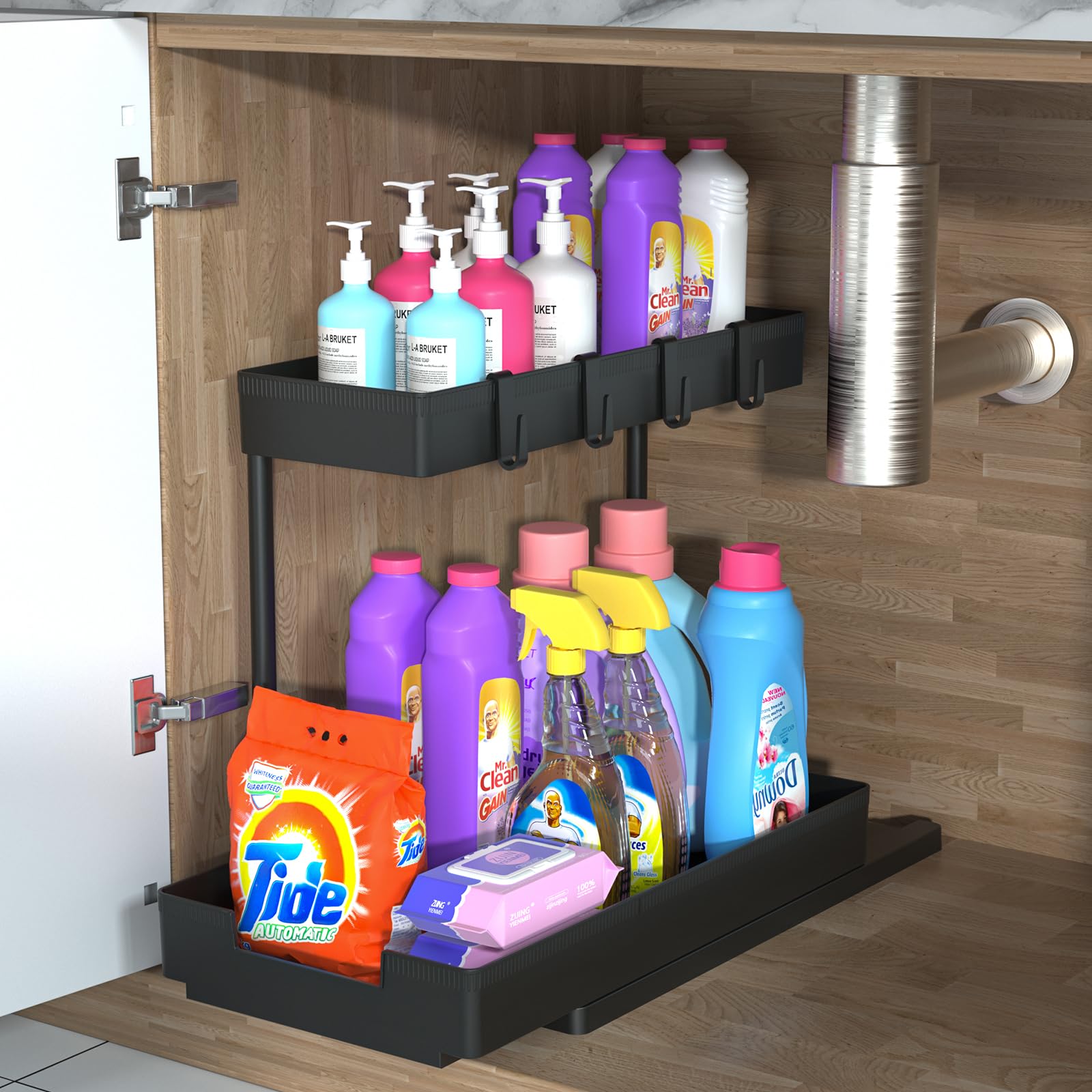 DEKAVA Under Sink Organizer，Bathroom Organizer，2 Tier Sliding Cabinet Organizer, Narrow Space Under Sink Organizers and Storage for Kitchen Bathroom