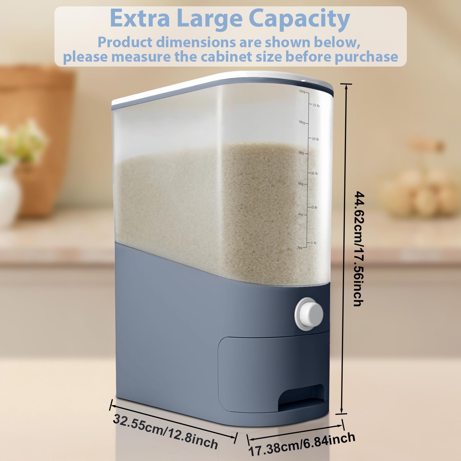 Cosyzone 26.5 Lbs Rice Dispenser, Large Sealed Grain Container Storage with Measuring Cup, Food Dispenser Kitchen Organization and Pantry Store for Cereal Dry Food