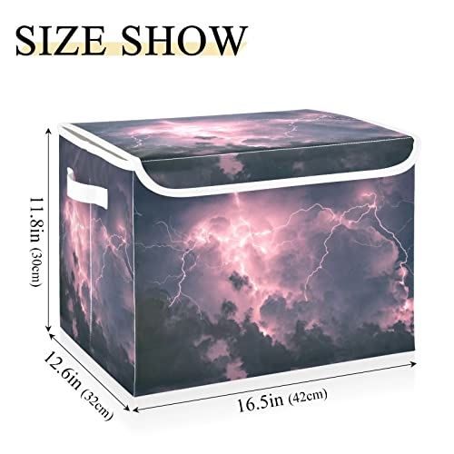 Kigai Thunder Lightning Red Storage Baskets for Shelves Foldable Closet Basket Storage Bins with Lid for Clothes Home Office Toys Organizers