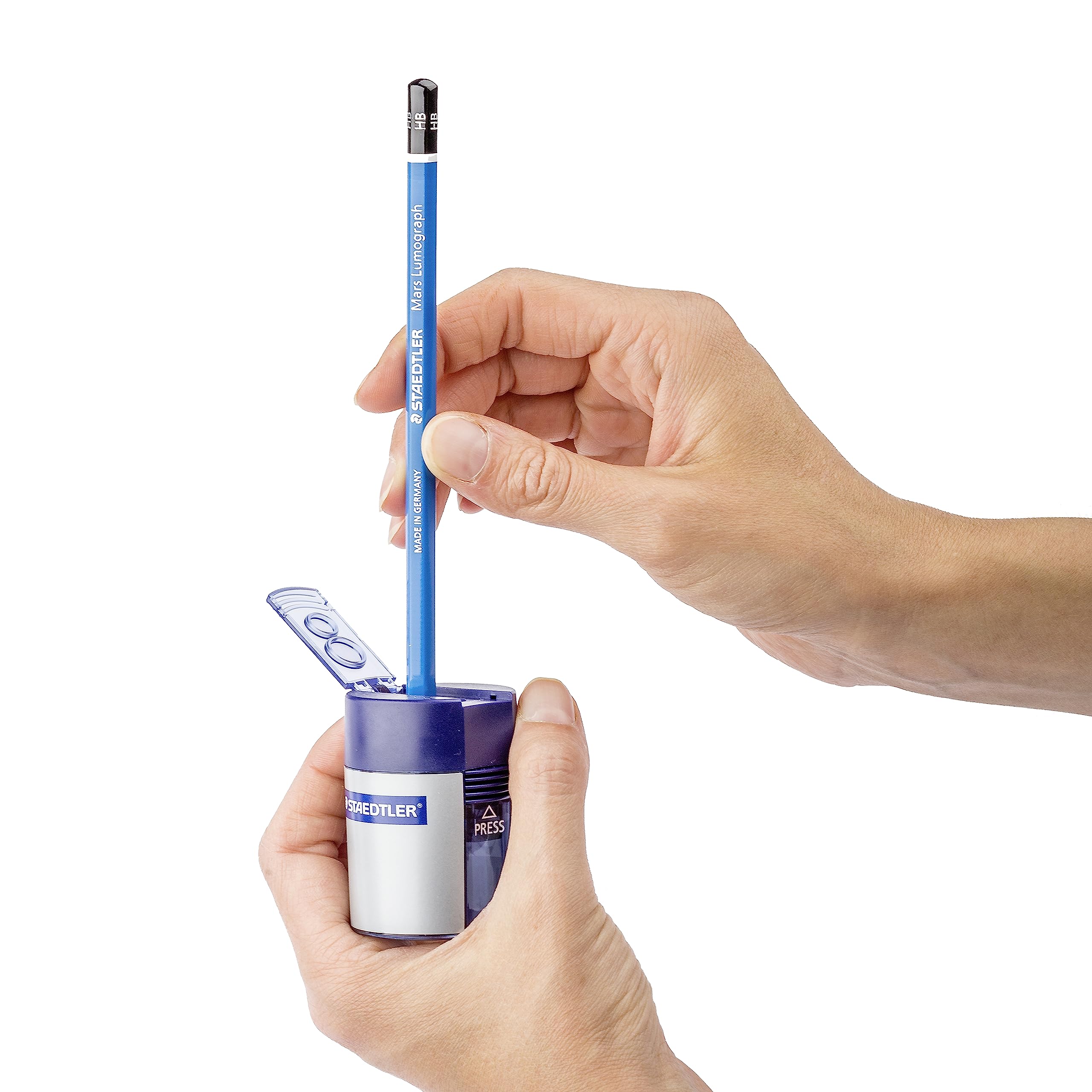 Staedtler Double Hole Pencil Sharpener, Two Holes for Standard Pencils, Large Colored Pencils, and Makeup Pencils, 512 006
