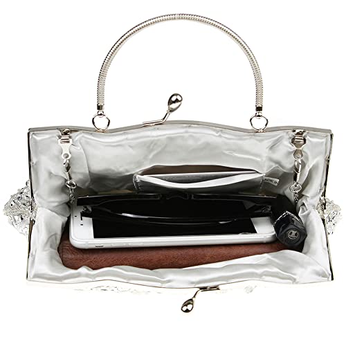 Mogor 1920s Women Vintage Beaded Sequin Evening Handbag Formal Crossbody Evening Clutch Prom Cocktail Party Handbags(Silver)