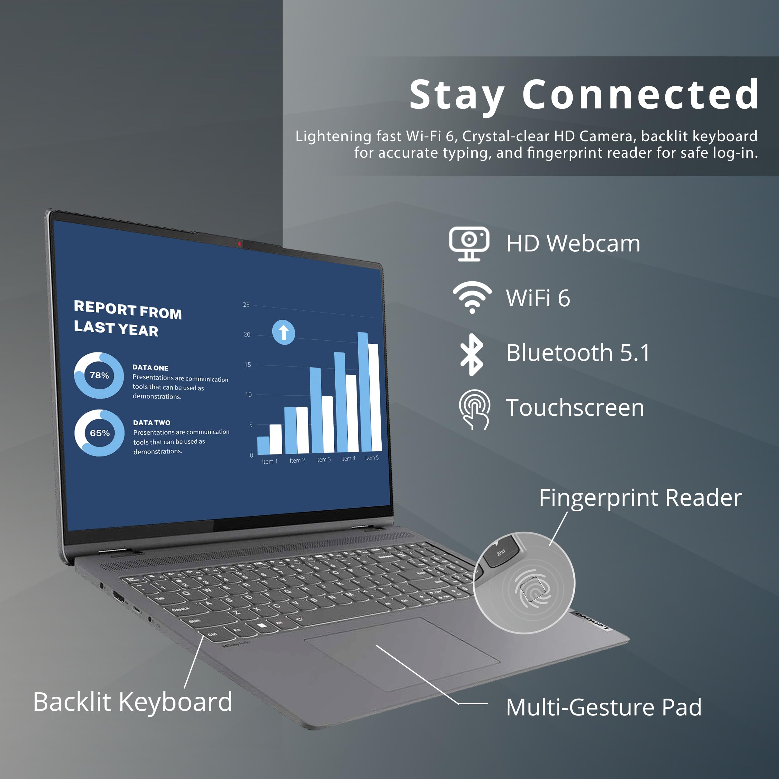 Lenovo IdeaPad Flex 5 16"" 2-in-1 2.5K IPS Touchscreen Laptop, Intel Core i7-1255U, 16GB RAM, 512GB SSD, Backlit Keyboard, Fingerprint Reader, Win 11 Pro, Storm Grey, 32GB Hotface USB Card, Gray