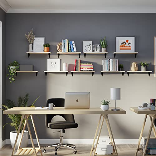 Wallniture Arras 17" Floating Shelves for Living Room Decor, Wall Bookshelf, Floating Shelf for Kitchen & Hallway, Bedroom Shelves for Storage Set of 9, Natural, Wood