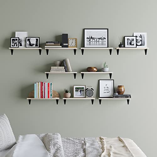 Wallniture Arras 17" Floating Shelves for Living Room Decor, Wall Bookshelf, Floating Shelf for Kitchen & Hallway, Bedroom Shelves for Storage Set of 9, Natural, Wood