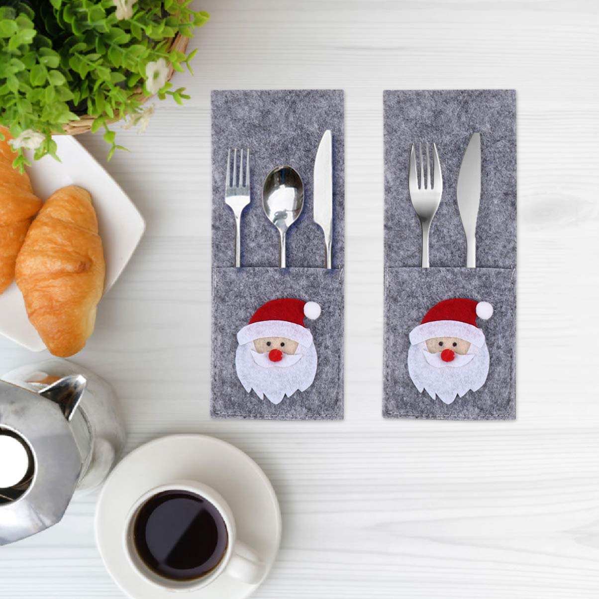 4 Pieces Christmas Cutlery Holder Costume Silverware Holder Burlap Utensil Holder Knife Fork Bags Christmas Dinner Table Decorations