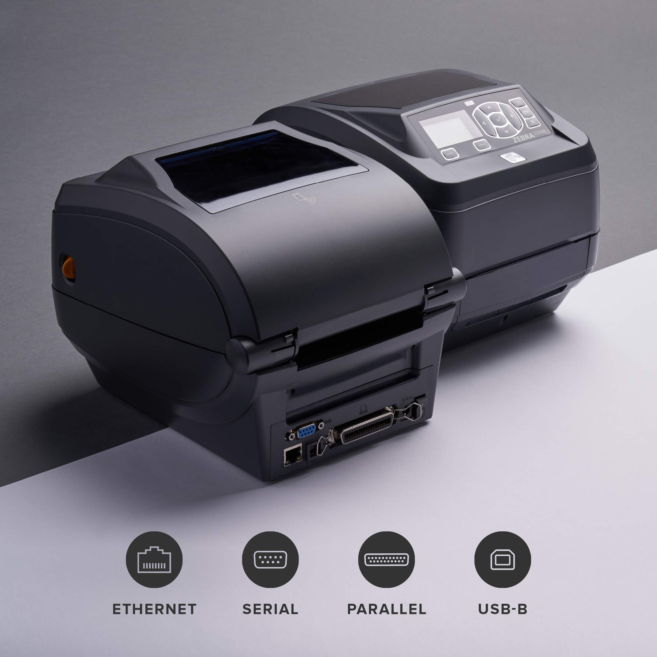 ZEBRA ZD500t Thermal Transfer Desktop Printer 300 dpi Print Width 4 in Ethernet Parallel Serial USB ZD50043-T01200FZ