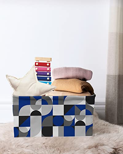 Storage Cubes Organizer with Handles, Rustic Ombre Nordic Geometry Storage Bins Fabric Collapsible Storage Baskets for Shelf Cloth Organizers Box 2pcs Blue and Gray Abstract Middle Age