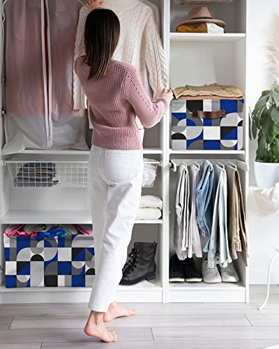 Storage Cubes Organizer with Handles, Rustic Ombre Nordic Geometry Storage Bins Fabric Collapsible Storage Baskets for Shelf Cloth Organizers Box 2pcs Blue and Gray Abstract Middle Age