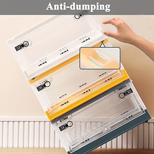 Yimeka Storage Box with Lid with Latch, Clear Stackable Foldable Storage Box on Wheels, Plastic Storage Box Container with Double Door and Handle for Home, Office, Bedroom, Living Room