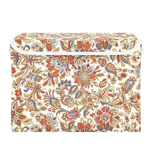 Kigai Retro Color Flowers Storage Basket with Lid Collapsible Storage Bin Fabric Box Closet Organizer for Home Bedroom Office 1 Pack