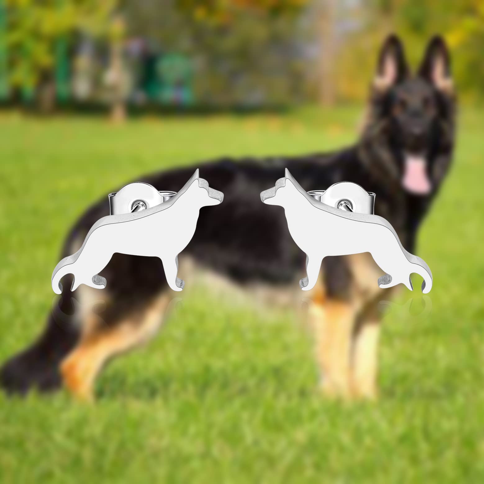 OKEYCH German Shepherd Lover Gift German Shepherd Dogs Stud Earrings Shepherd Mama Jewelry German Shepherd Owner Gift Dog Mom Jewelry (German Shepherd Stud Earrings)