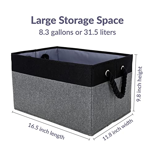 SAM AND MABEL Large Fabric Storage Baskets for Organizing - 16.5"(L) x 11.8"(W) x 9.8"(H) Pack of 3 Toy Organizers and Storage Bins, Collapsible Storage Bins for Shelves (Warm Black and Gray)
