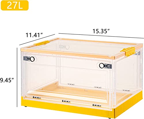 Yimeka Storage Box with Lid with Latch, Clear Stackable Foldable Storage Box on Wheels, Plastic Storage Box Container with Double Door and Handle for Home, Office, Bedroom, Living Room