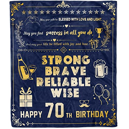 70th Birthday Gifts for Men, 70th Birthday Gifts for Him, 70 Year Old Birthday Gifts for Men, 70th Blanket 70th Birthday Decorations for Men, Gift for 70th Birthday Men, Navy Blue Blanket 60Lx50W Inch