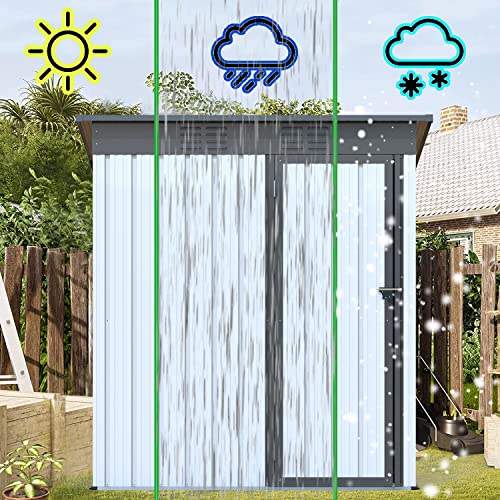 EMKK 5'x 3'Outdoor Storage Shed with Singe Lockable Door,Galvanized Metal Shed with Air Vent Suitable for The Garden,Tiny House Storage Sheds Outdoor for Backyard Patio Lawn