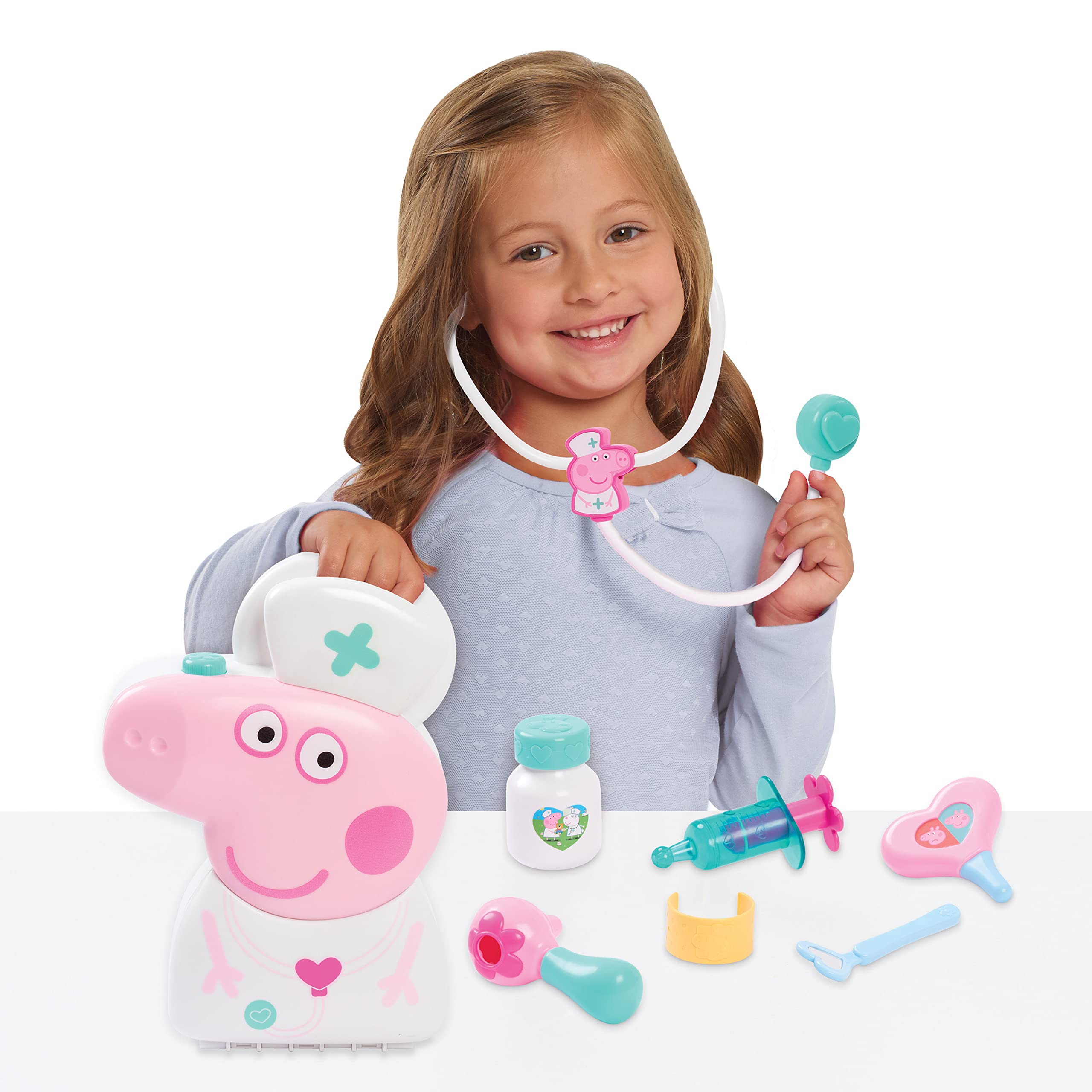 Peppa Pig Checkup Case Set with Carry Handle, 8-Piece Doctor Kit for Kids with Stethoscope, Kids Toys for Ages 3 Up by Just Play