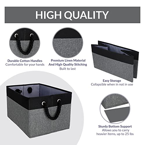 SAM AND MABEL Large Fabric Storage Baskets for Organizing - 16.5"(L) x 11.8"(W) x 9.8"(H) Pack of 3 Toy Organizers and Storage Bins, Collapsible Storage Bins for Shelves (Warm Black and Gray)