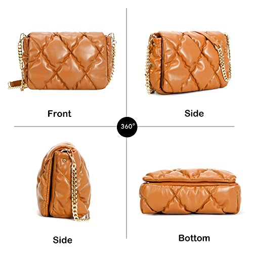 Herald Quilted Pillow Shoulder Bag for Women with Chunky Chain Padded Puffer Puffy Trendy Ruched Crossbody Handbag Side Purse (Medium Size)