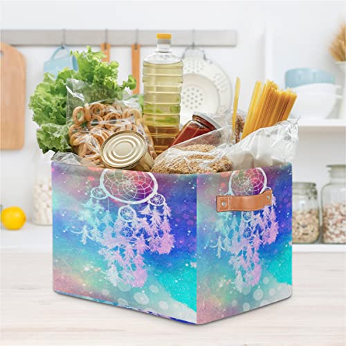 Pardick Large Collapsible Storage Bins ,Dreamcatcher Nebula Decorative Canvas Fabric Storage Boxes Organizer with Handles,Rectangular Baskets Bin for Home Shelves Closet Nursery Gifts