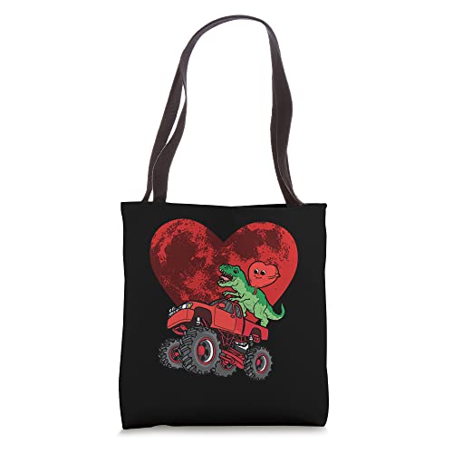 Heart Dinosaur Riding Monster Truck Valentines Day Moon Tote Bag