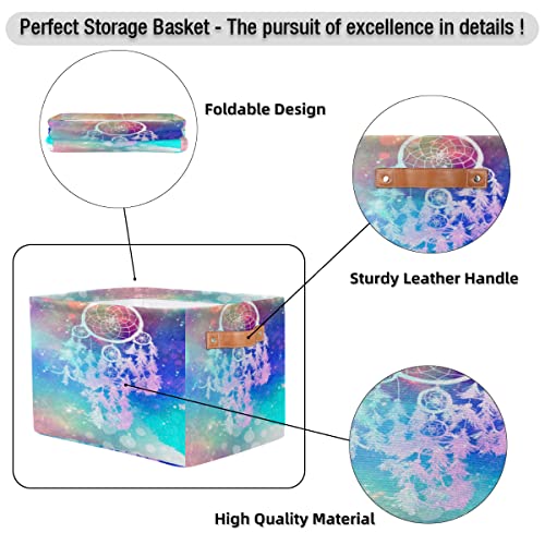 Pardick Large Collapsible Storage Bins ,Dreamcatcher Nebula Decorative Canvas Fabric Storage Boxes Organizer with Handles,Rectangular Baskets Bin for Home Shelves Closet Nursery Gifts
