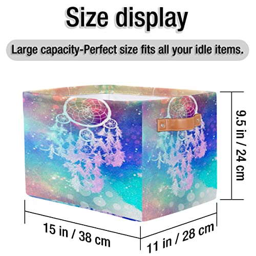 Pardick Large Collapsible Storage Bins ,Dreamcatcher Nebula Decorative Canvas Fabric Storage Boxes Organizer with Handles,Rectangular Baskets Bin for Home Shelves Closet Nursery Gifts